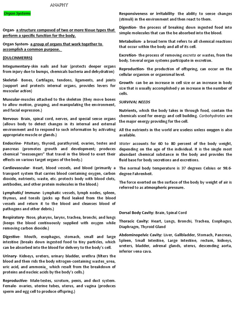 Anaphy Reviewer | PDF | Human Body | Blood