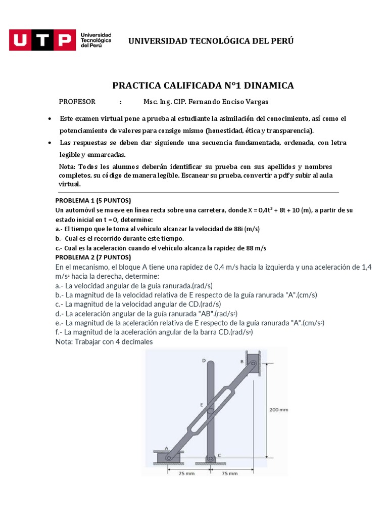 Primera Practica Calificada 1 | Descargar gratis PDF | Velocidad | Aceleración