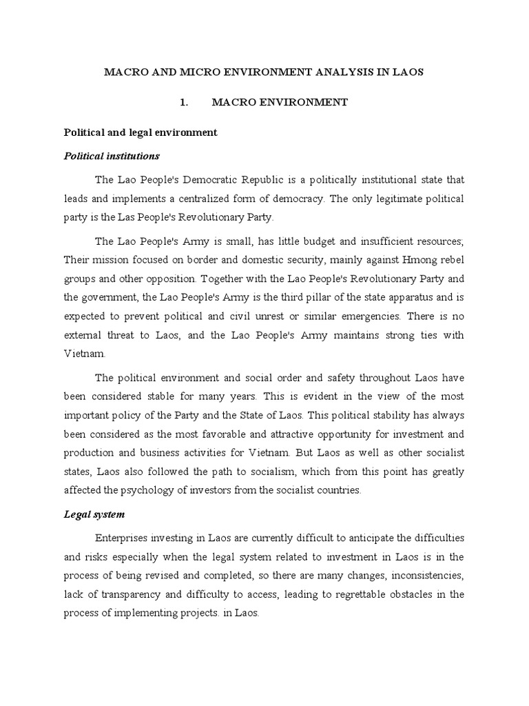 Macro and Micro Environment Analysis in Laos | PDF | Laos | Vietnam