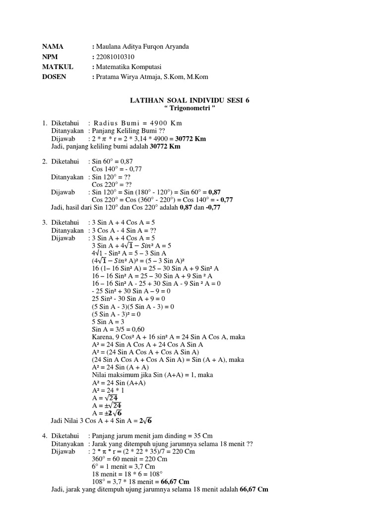 Matkom H 22-23 - Sesi 6 - (Penugasan Latiahan Soal Trigonometri) (22081010310) (Maulana Aditya ...