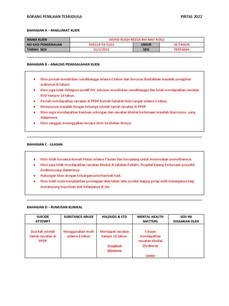 Borang Penilaian Temuduga 2022 | PDF