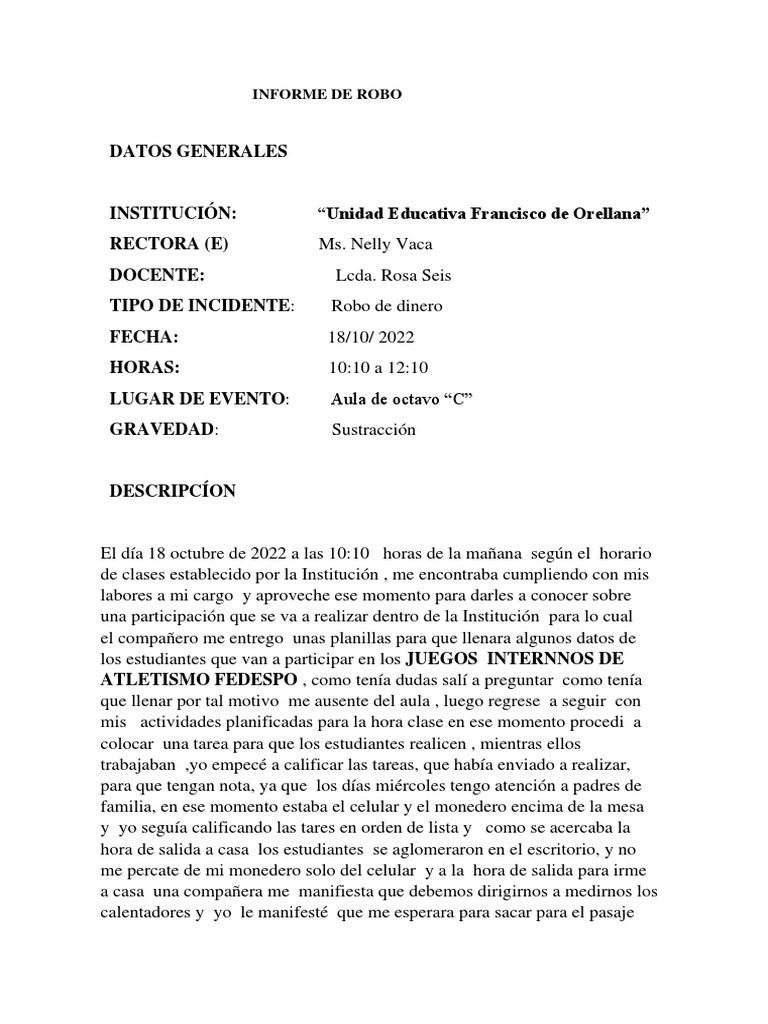 Informe de Robo | PDF