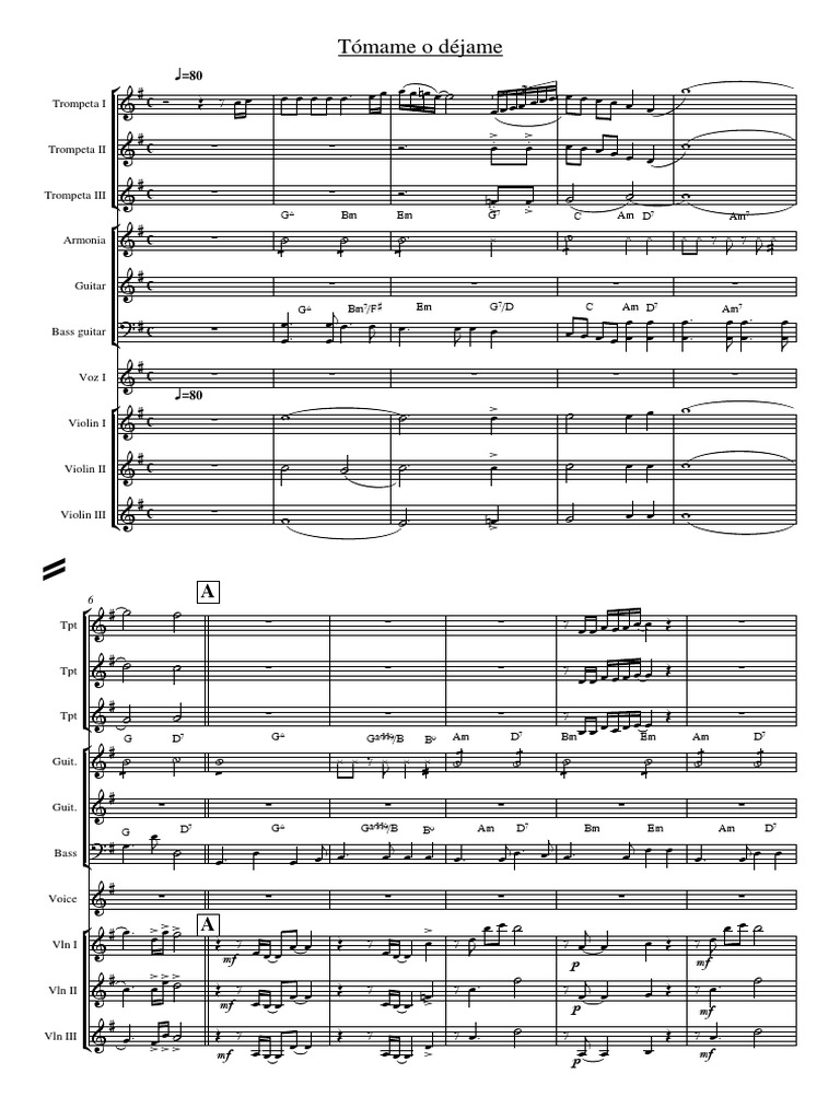 Tómame o déjame: Partituras Musicales | PDF