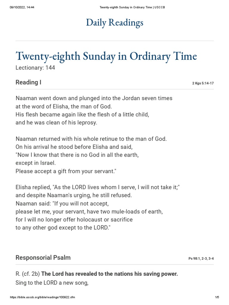 28th Sunday in Ordinary Time Readings | PDF | Jesus | Glory (Religion)