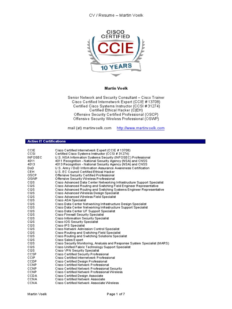 Security Consultant Resume Template-72182 | PDF | Cisco Certifications | Computer Network