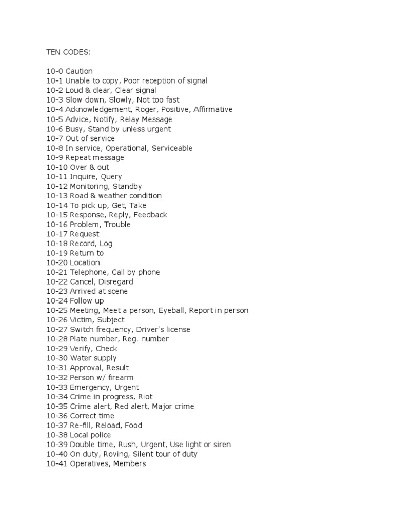 Ten Codes | PDF | Traffic