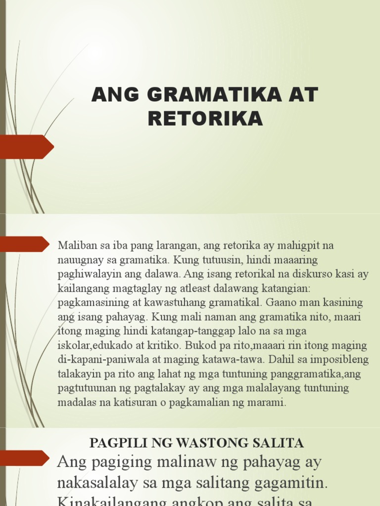 Ang Gramatika at Retorika | PDF