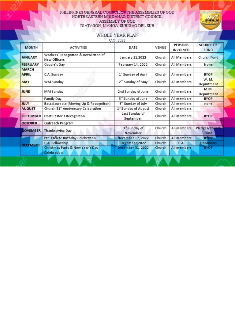 Ag Whole Year Plan of Activities | PDF | Observances | Traditions