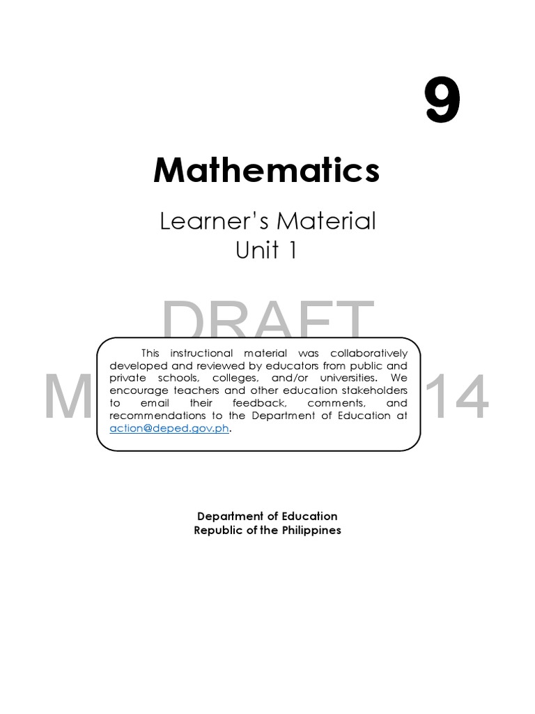 Math 9 LM Draft 3 24 | PDF | Quadratic Equation | Equations