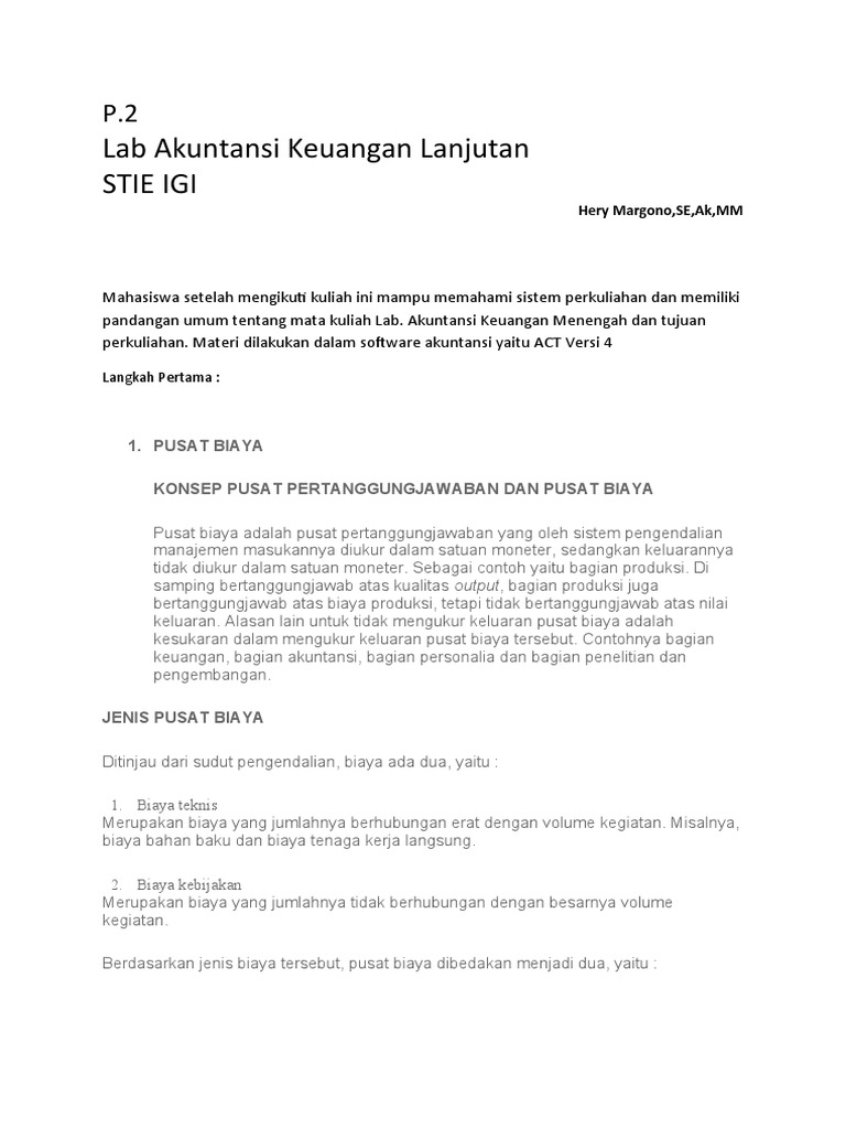LAB AKL Stie Igi Pertemuan Ke 2 | PDF