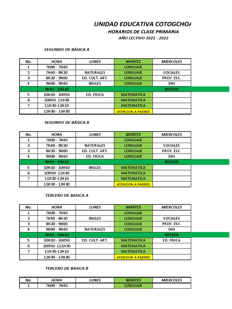 Horarios Generales 2021-2022 Noviembre | PDF | Matemáticas | Science