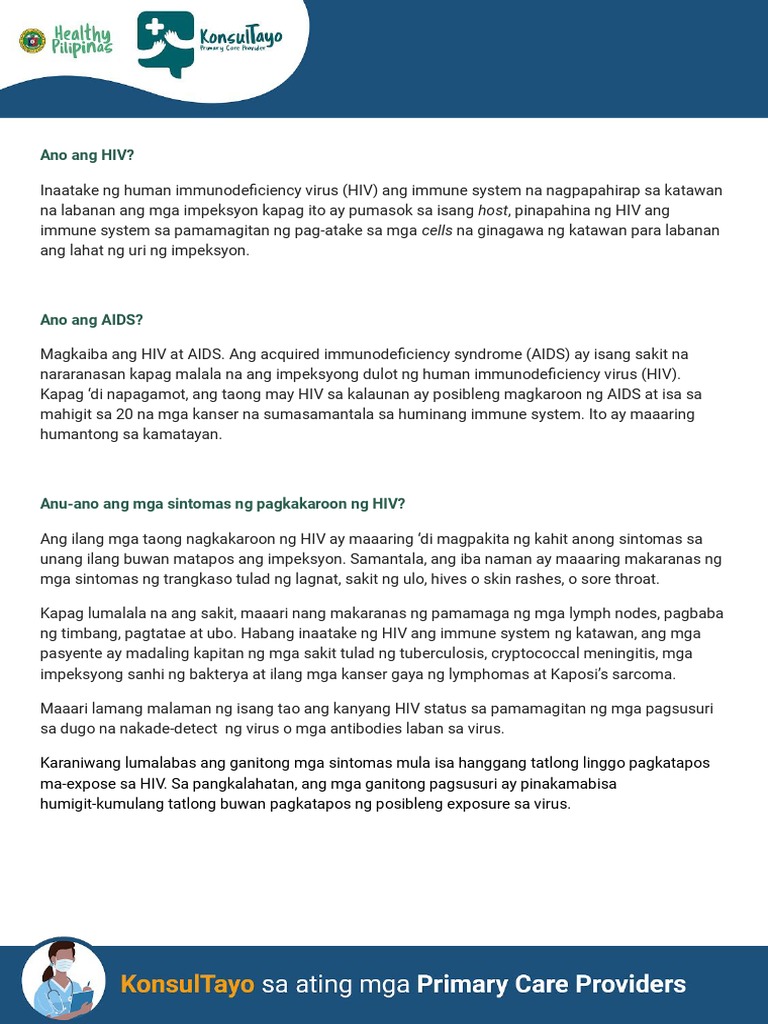 (Faqs) Hiv Aids Filipino | PDF