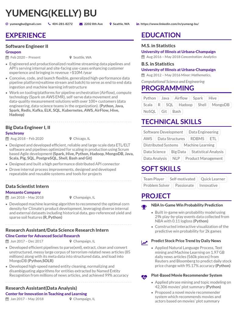 Yumeng Bu 2456361 202208160218 Resume | PDF | Apache Spark | Information Management