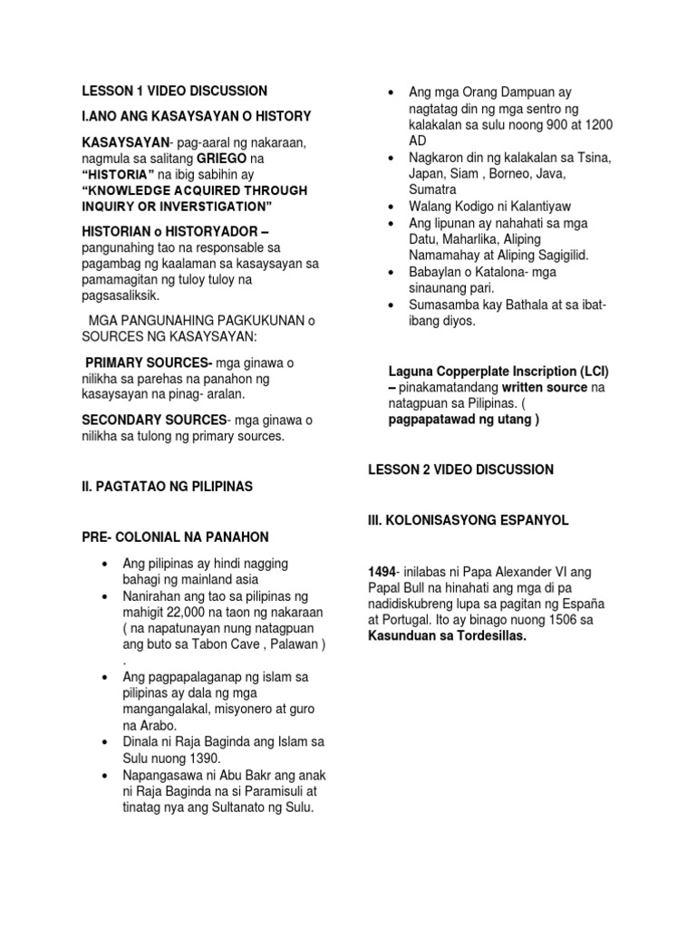 Kasaysayan - REVIEWER | PDF