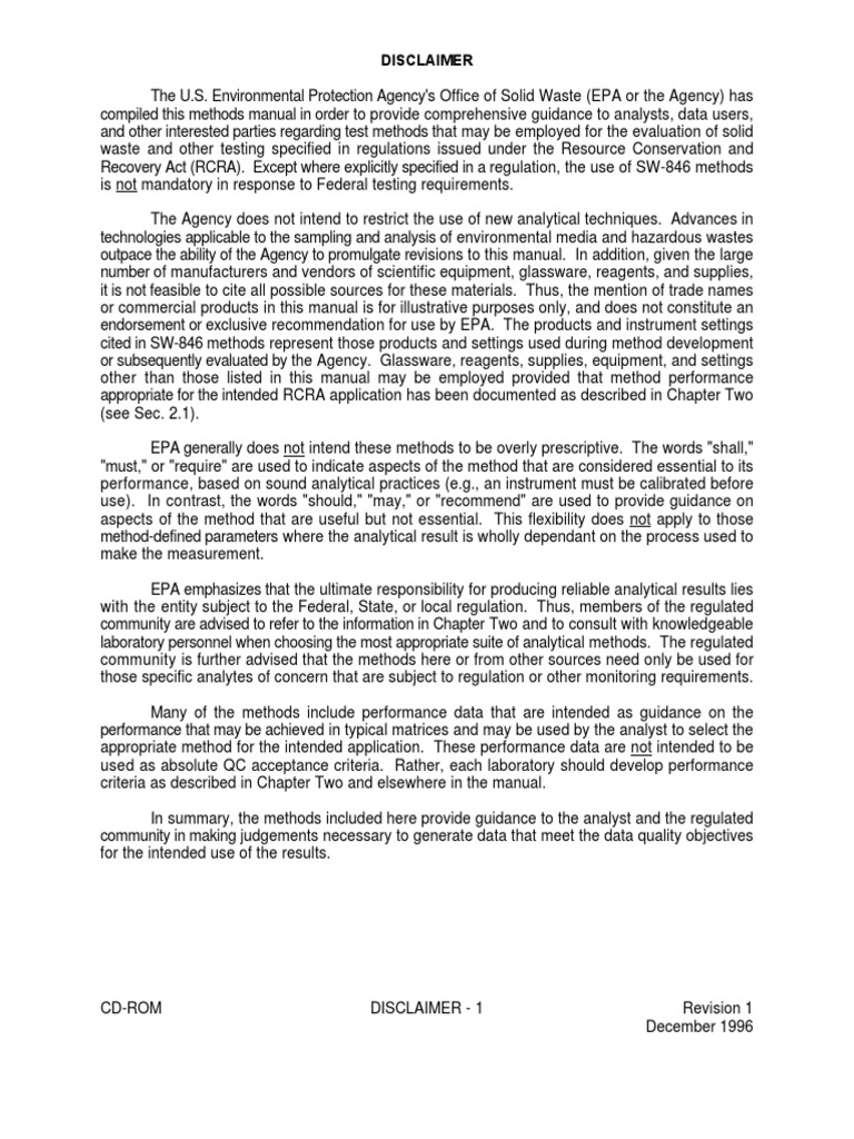 EPA SW-846 Disclaim Disclaimer | PDF | United States Environmental ...