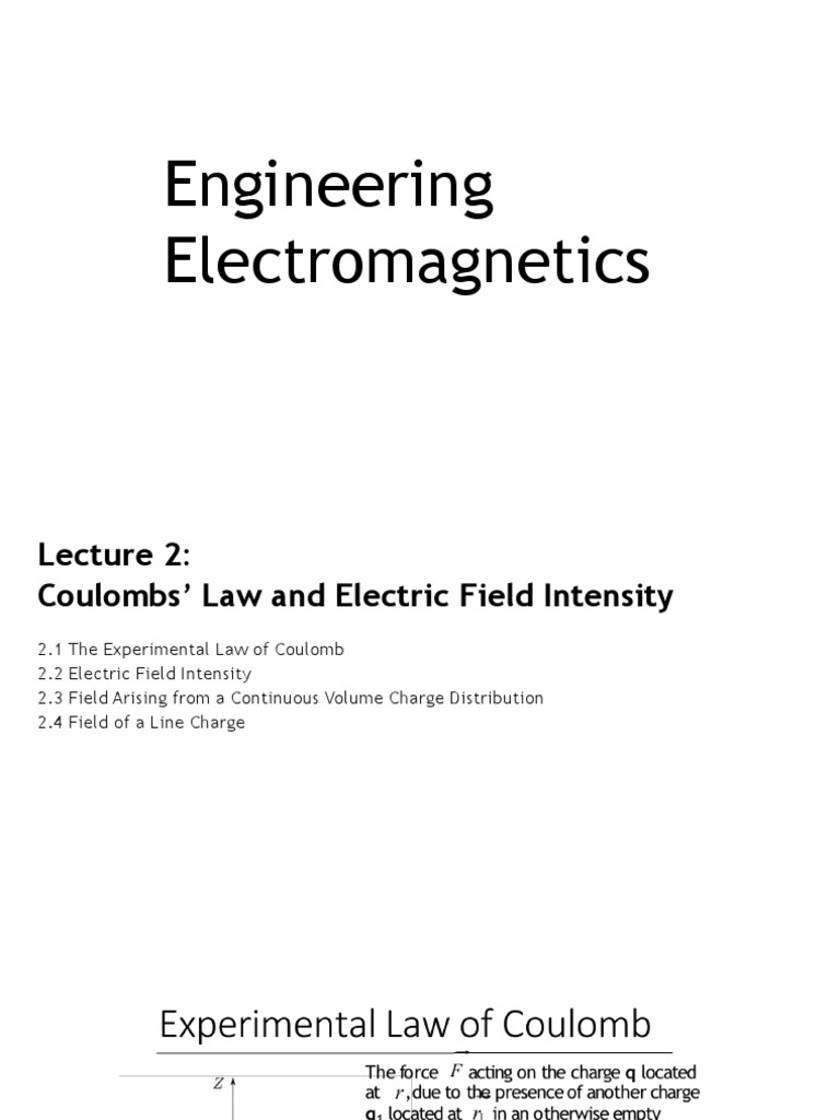 Lecture 2 - Coulomb's Law and Electric Field Intensity | PDF | Electric ...