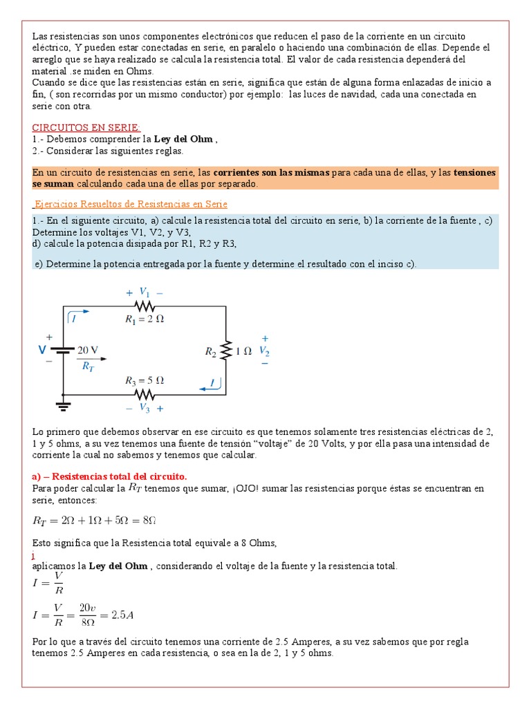 Cicuitos en Serie y en Paralelo - Teoria y Practica | PDF | Resistencia ...