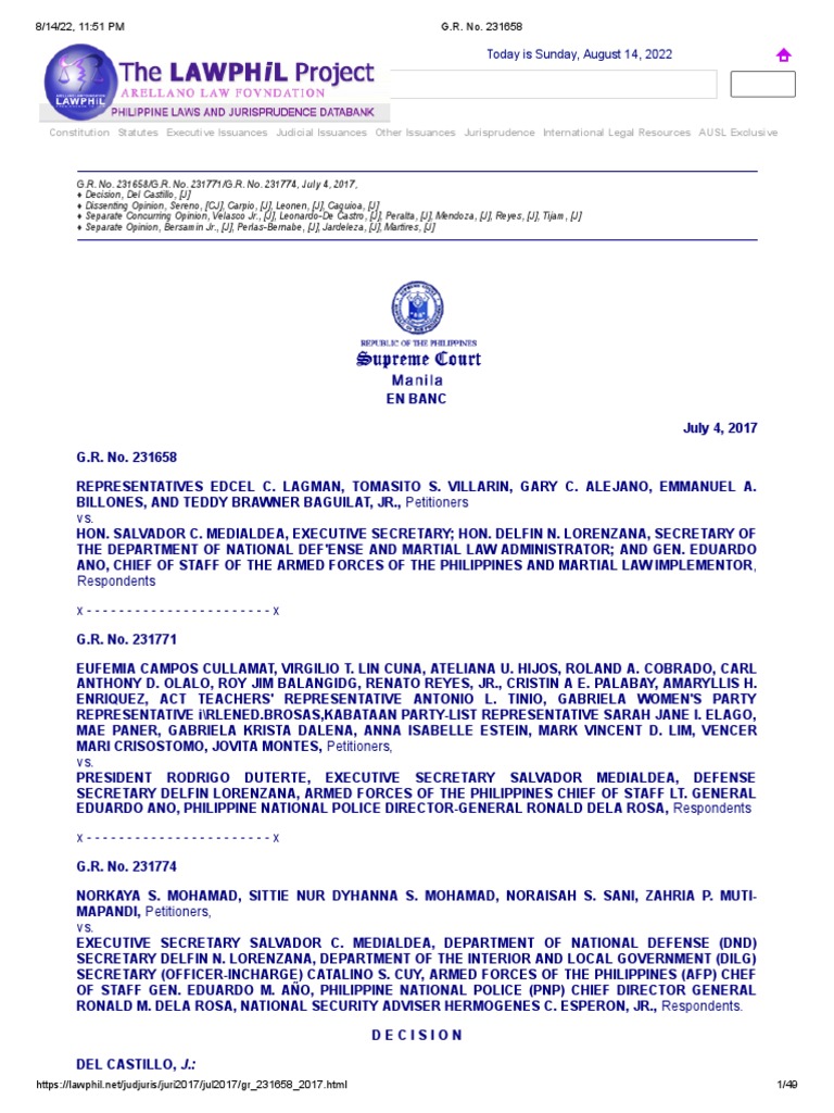 Lagman vs. Medialdea | PDF | Habeas Corpus | Standing (Law)