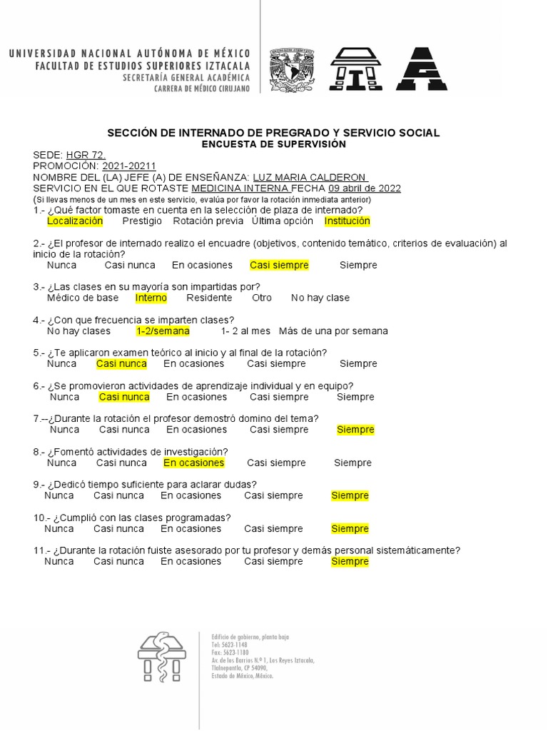 Encuesta Supervisión Internado | PDF | Prueba (evaluación) | Método de enseñanza