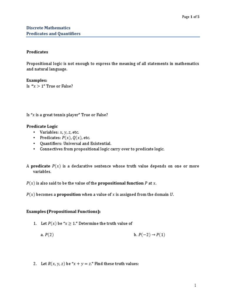 Predicates and Quantifiers | PDF Predicates and Quantifiers | PDF
