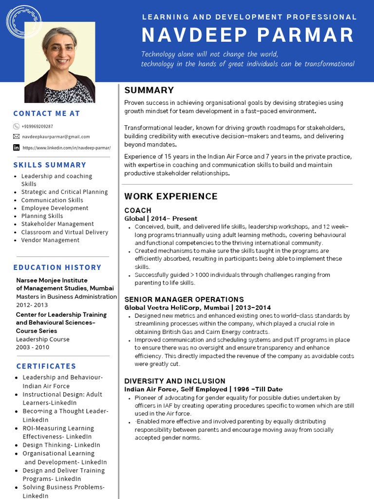 Resume Navdeep Parmar Pdf Leadership Linked In