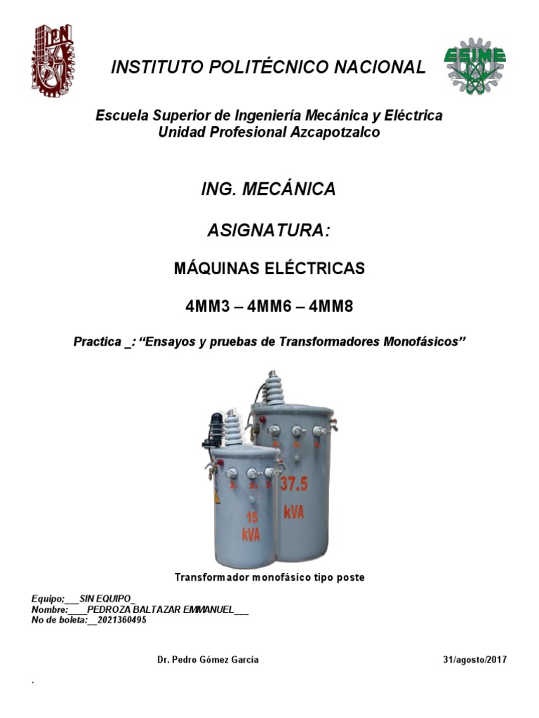 Practica 2 Transf 1f Im 1 Pdf Transformador Inductor