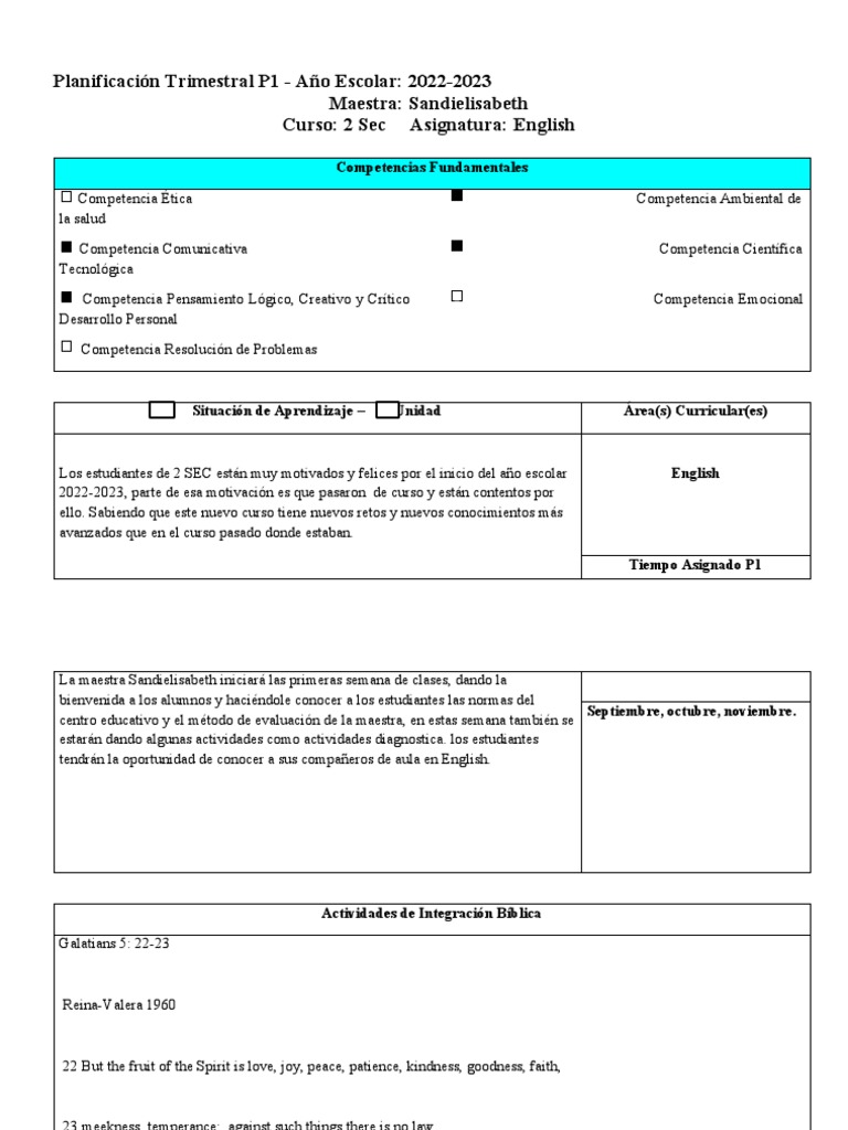 Plan Trimestral 2do Eng | PDF | Método de enseñanza | Evaluación