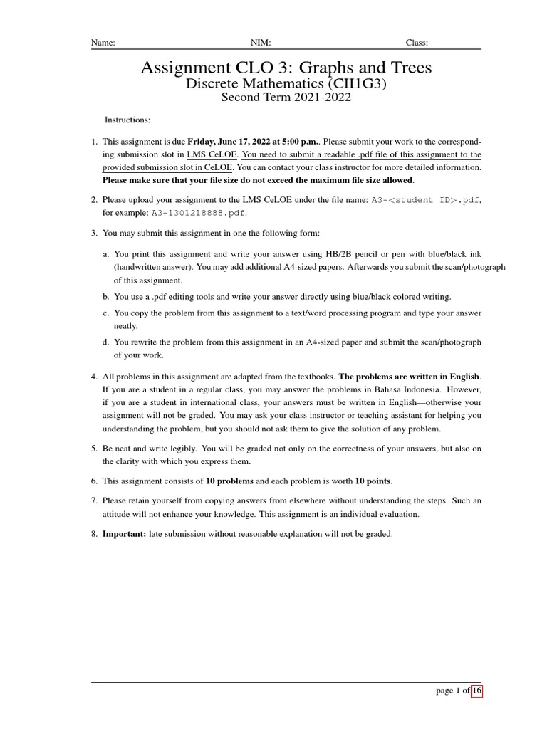 Discrete Math Assignment: Graphs & Trees | PDF | Vertex (Graph Theory) | Theoretical Computer ...