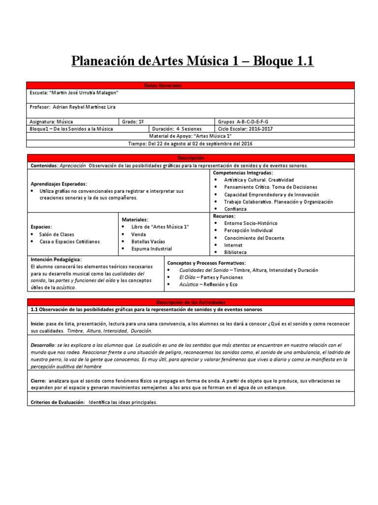 Nuevo Plan De Musica 1 Pdf Sonido Experiencia Subjetiva