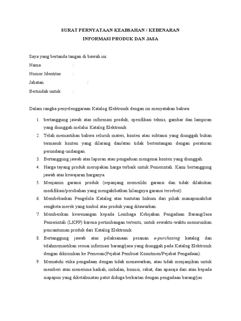 Surat Pernyataan Keabsahan | PDF