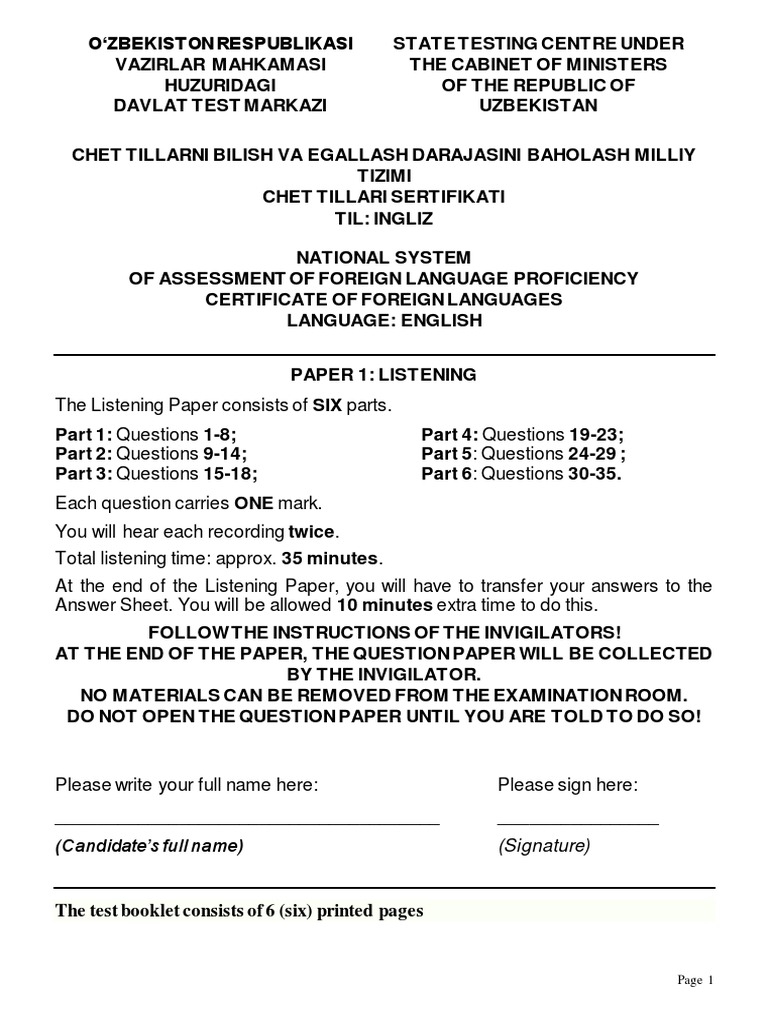 Listening Paper | PDF