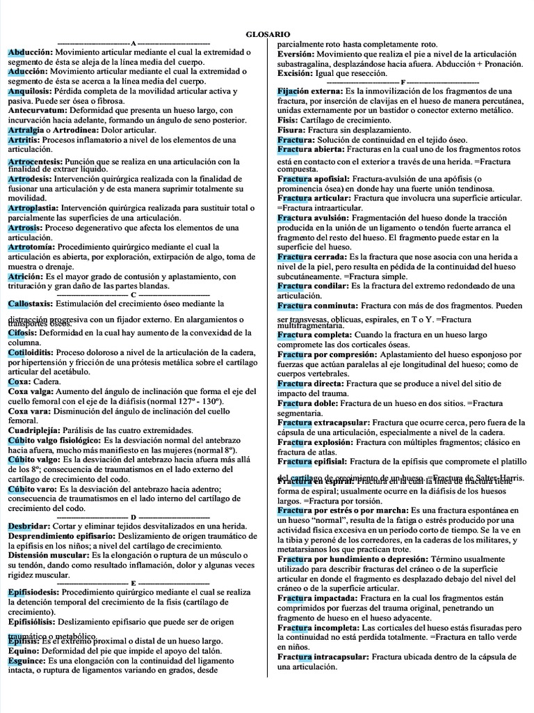 Glosario Traumatologia | PDF | Hueso | Lesión