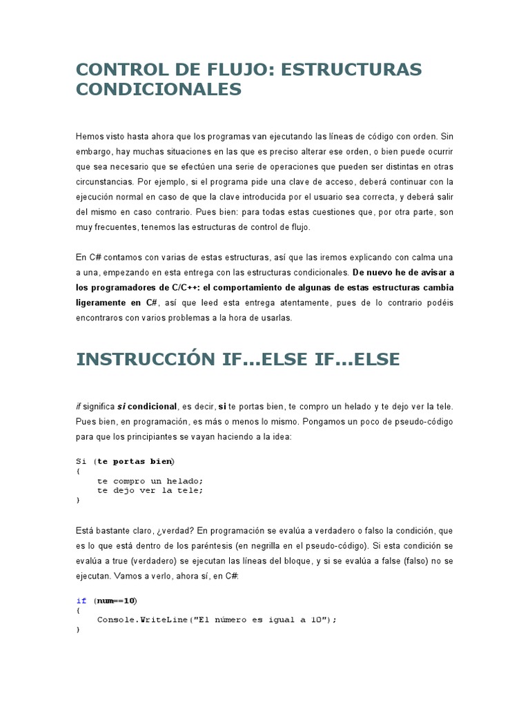 Control de Flujo | PDF | C Sharp (lenguaje de programación) | Lenguaje de programación