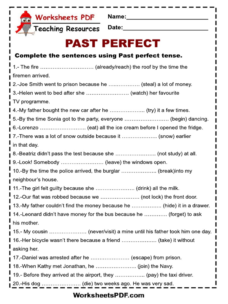 Past Perfect Tense Exercises | PDF