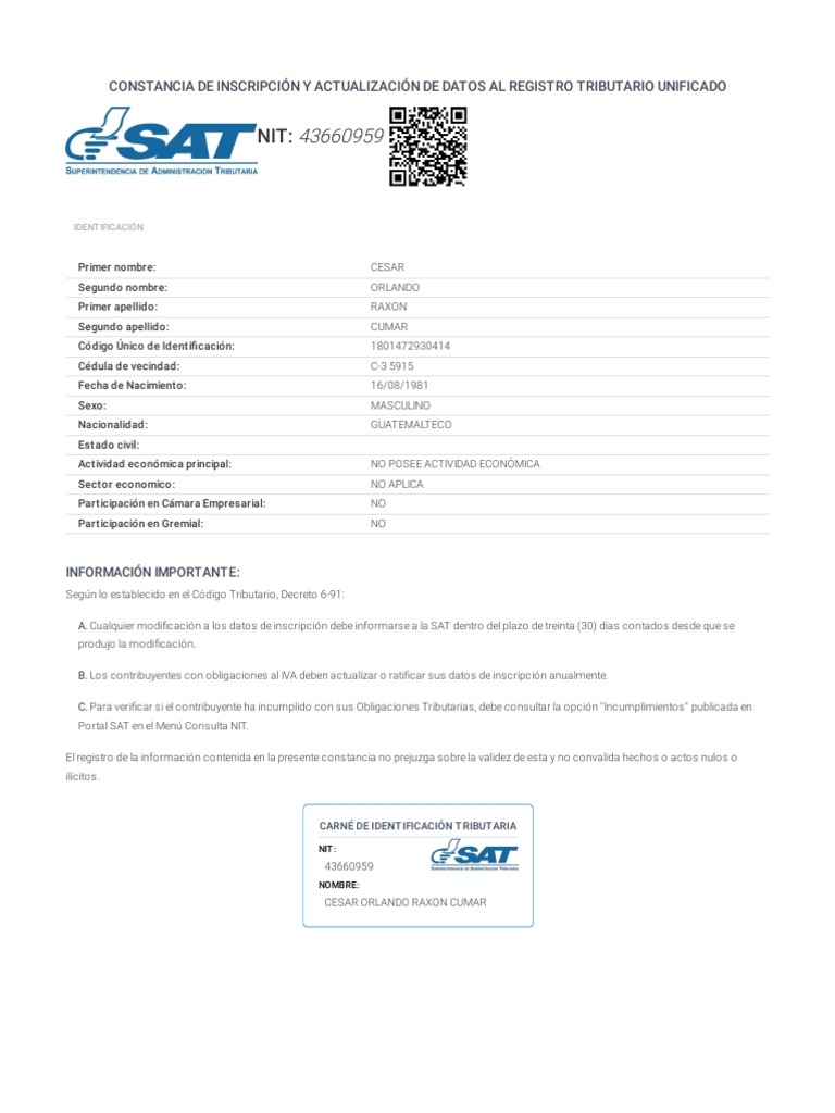Portal SAT - Constancia de RTU Digital - Guatemala | PDF