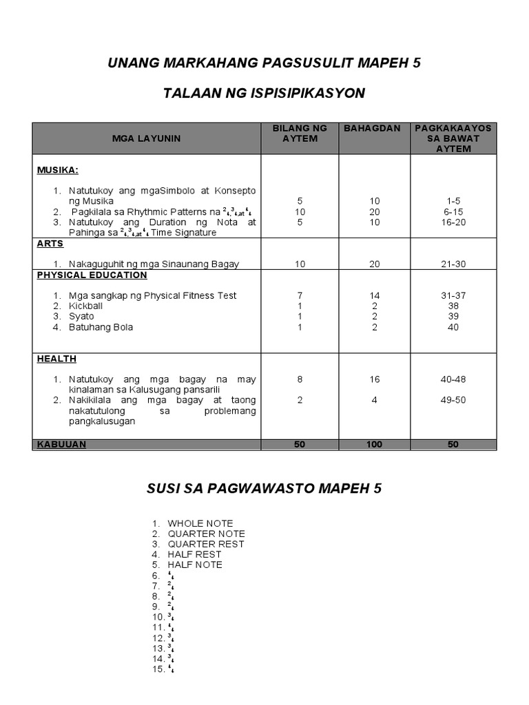 PT - Mapeh 5 - Q1 | PDF