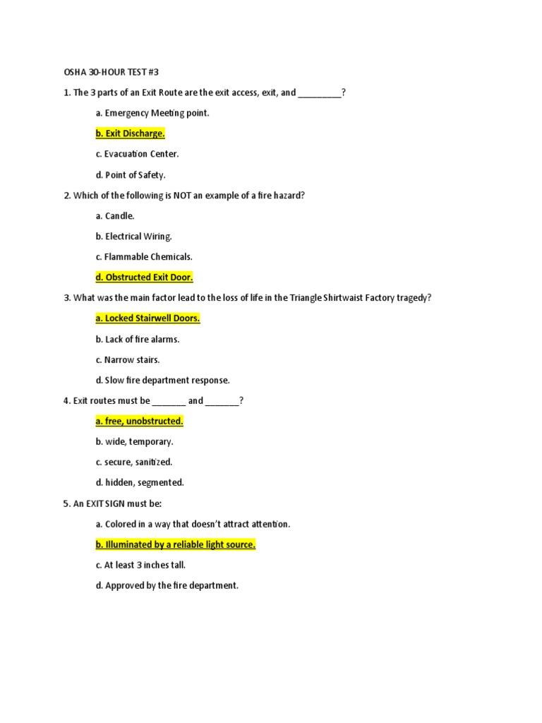 OSHA 30 HOUR TEST #3 | PDF