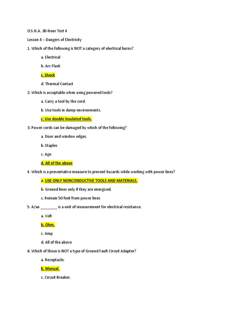 Osha 30 Hour Test #4 | PDF