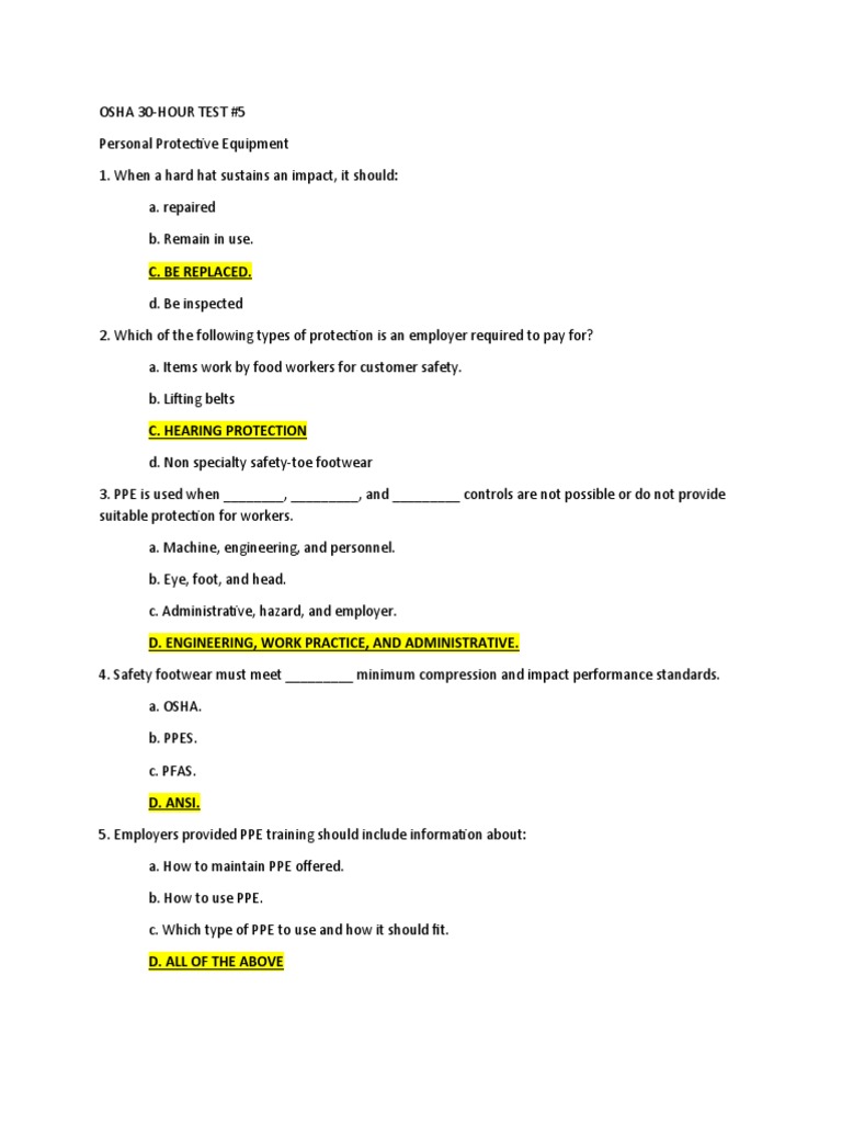 Osha 30 Hour Test #5 | PDF