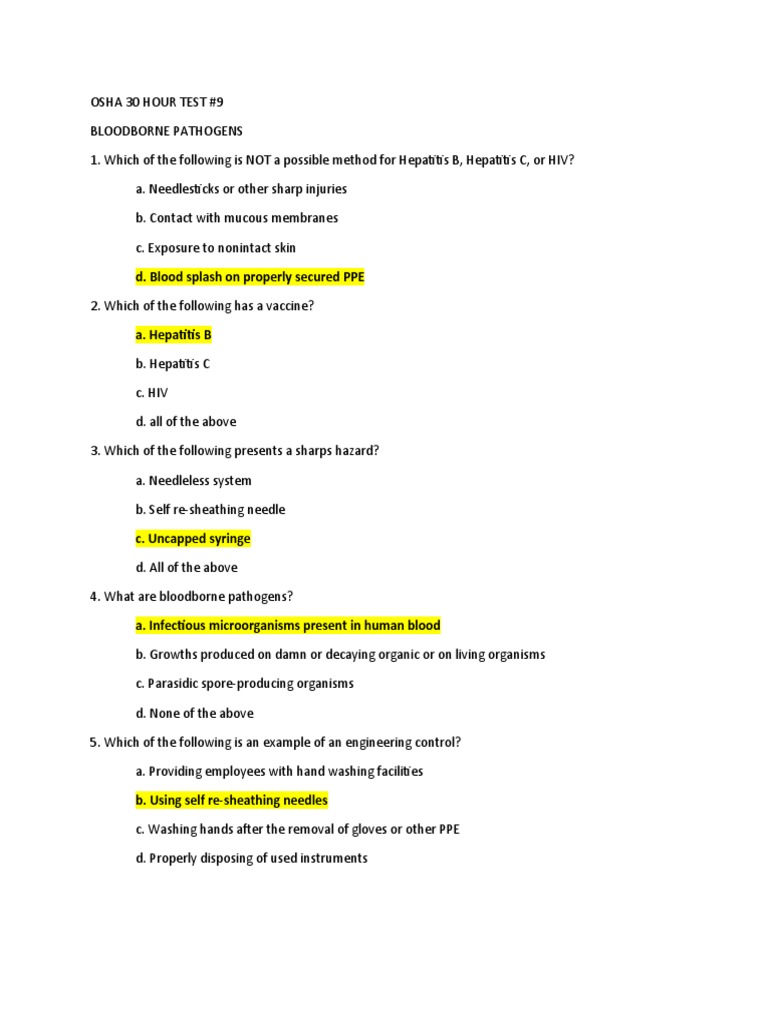 Osha 30 Hour Test #9 | PDF