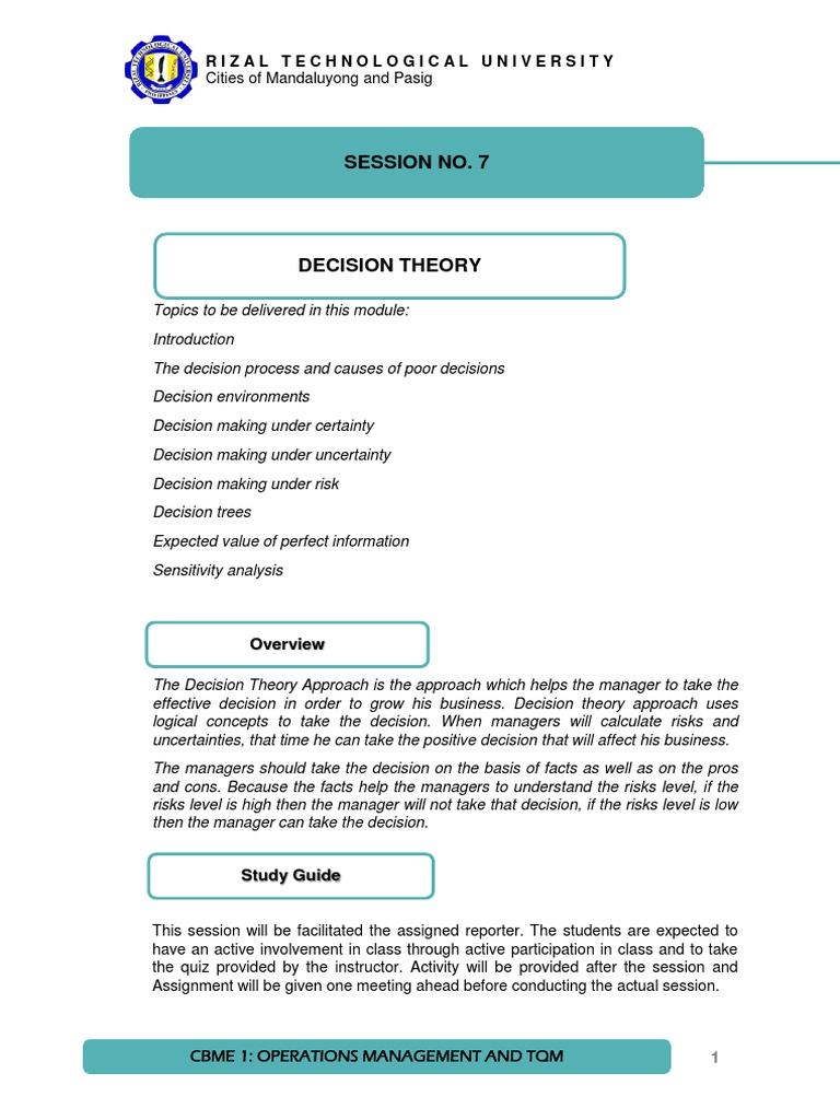 MODULE 6 - Decision Theory | PDF | Decision Making | Risk