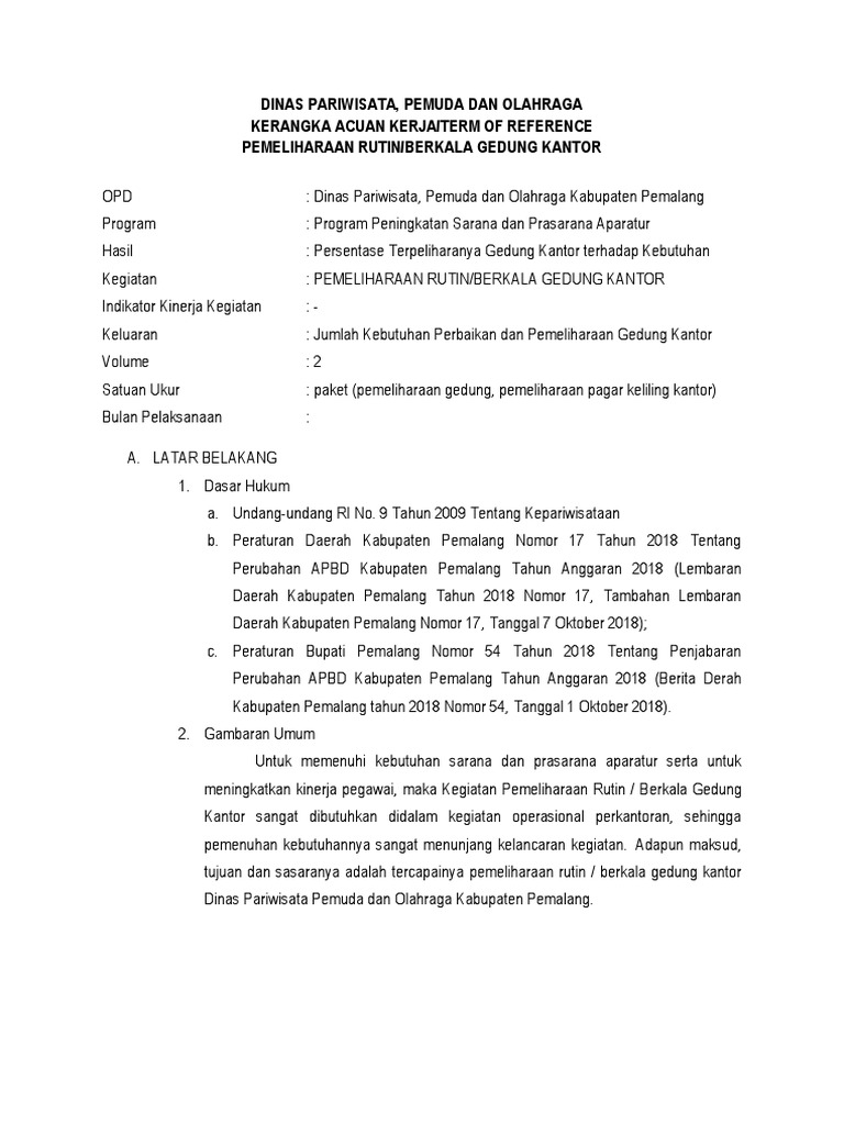 14 Done KAK Pemeliharaan Rutin Dan Berkala Gedung Kantor | PDF | Bisnis | Teknologi & Rekayasa