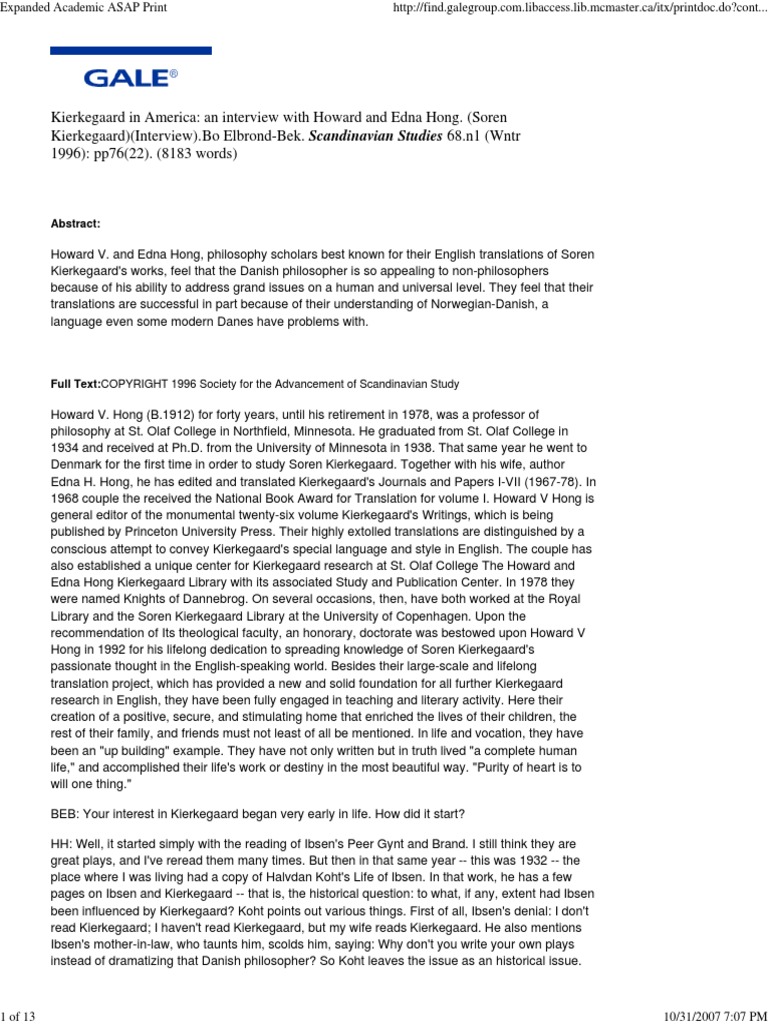 Howard and Edna Hong Interview | PDF | Søren Kierkegaard | Existentialism
