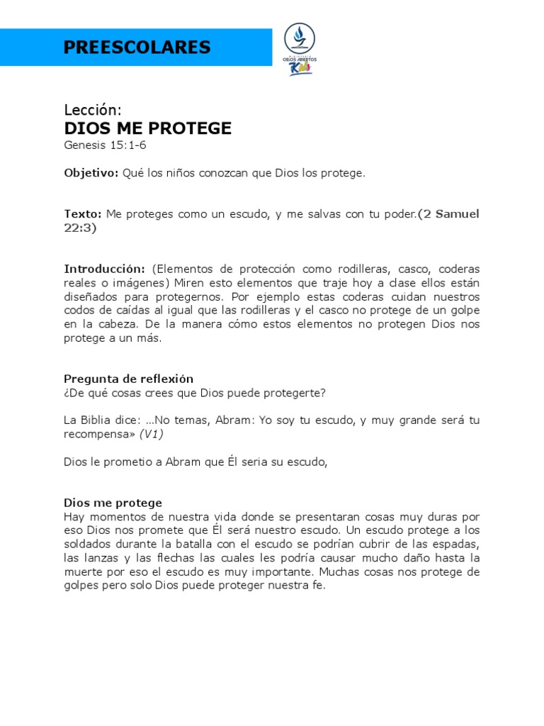 Dios Me Protege: Lección para Niños | PDF | Oración
