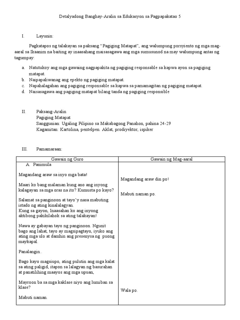 Detalyadong Banghay Aralin Sa Filipino 6 | PDF