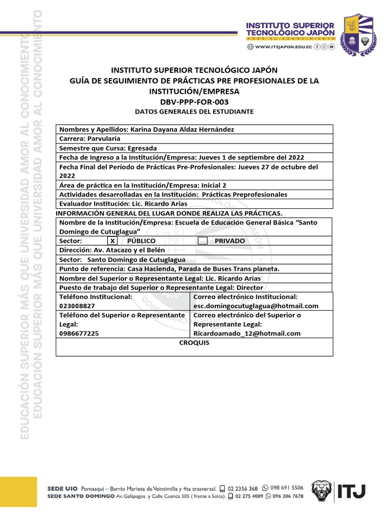7 Formulario de Seguim Institución-Empresa (Parvularia) DAYA | PDF ...