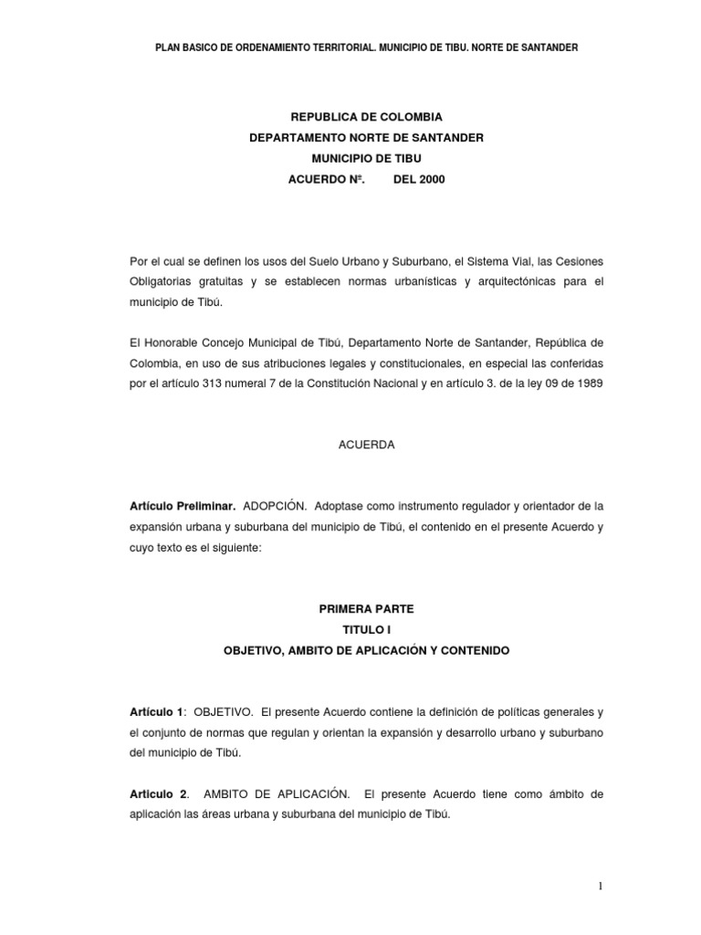 Ordenamiento Territorial en Tibú, Norte de Santander | PDF | Calle ...