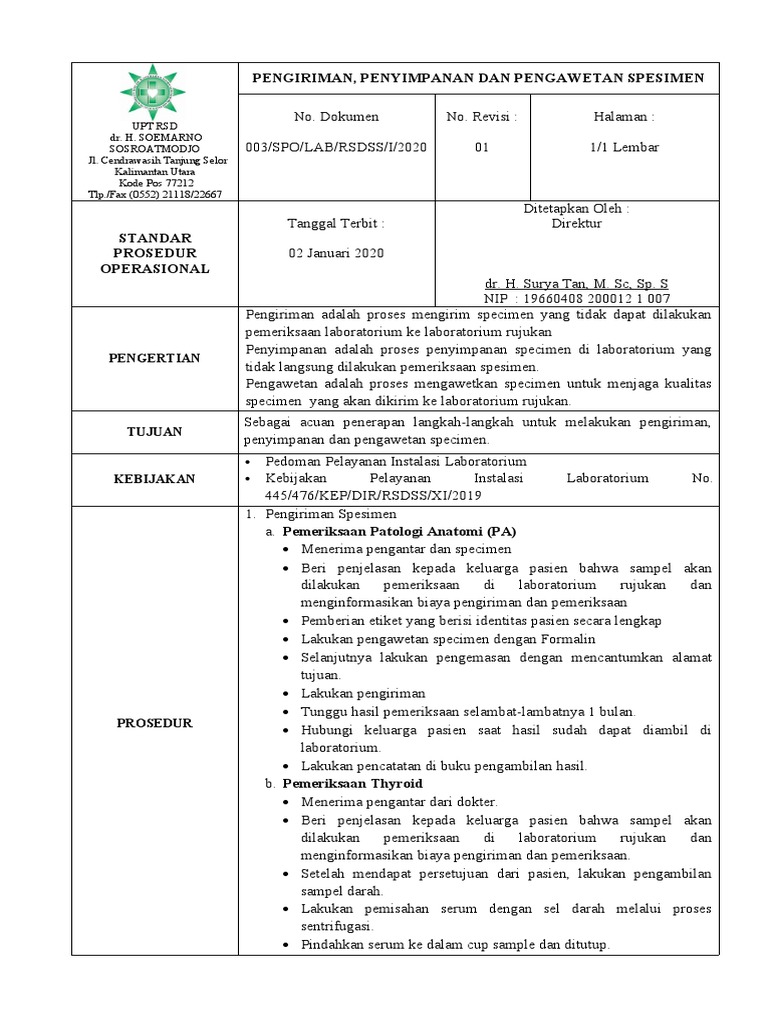SOP Pengiriman Sampel Lab | PDF