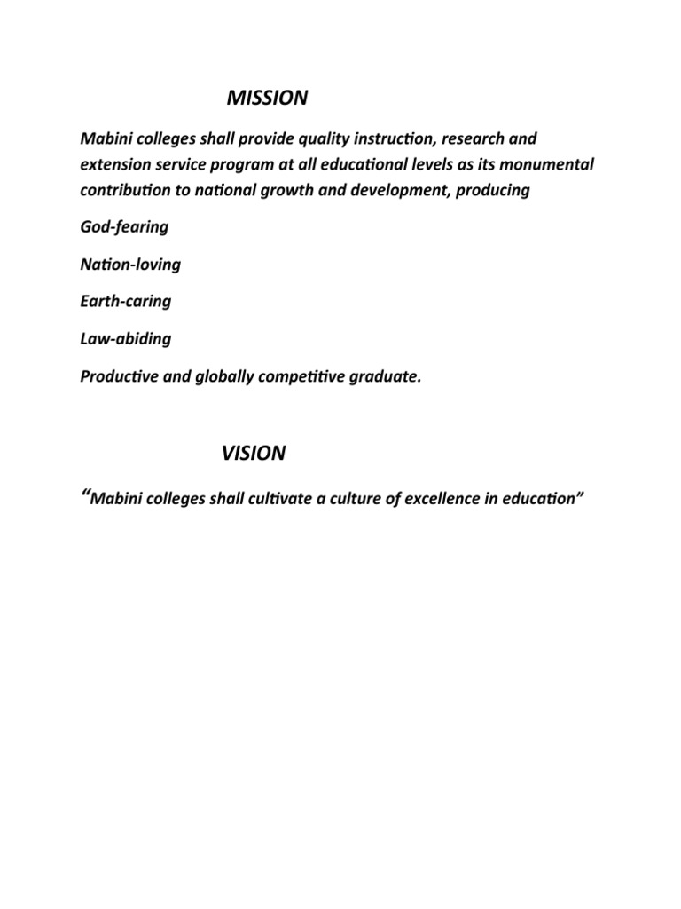 Mabini Colleges Mission and Vision Statement | PDF | Career & Growth ...
