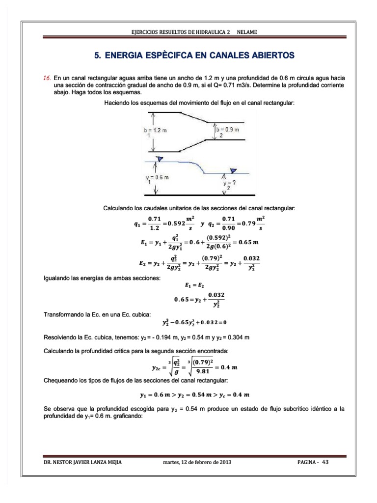 PDF Ejercicios Resueltos Energia Especifica - Compress | PDF | Descarga ...